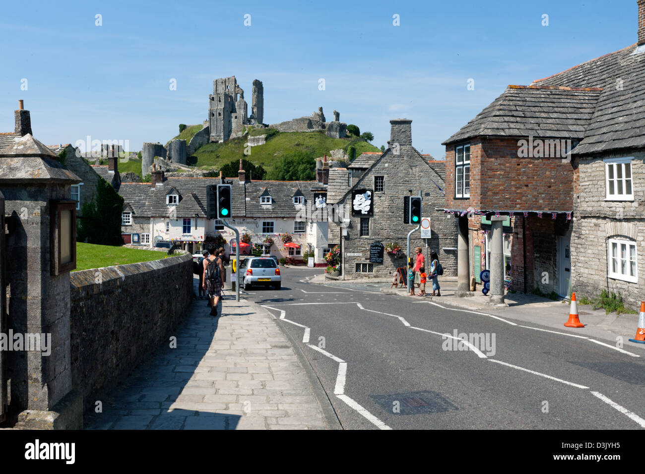 The village of Corfe with its famous castle in the background Stock ...