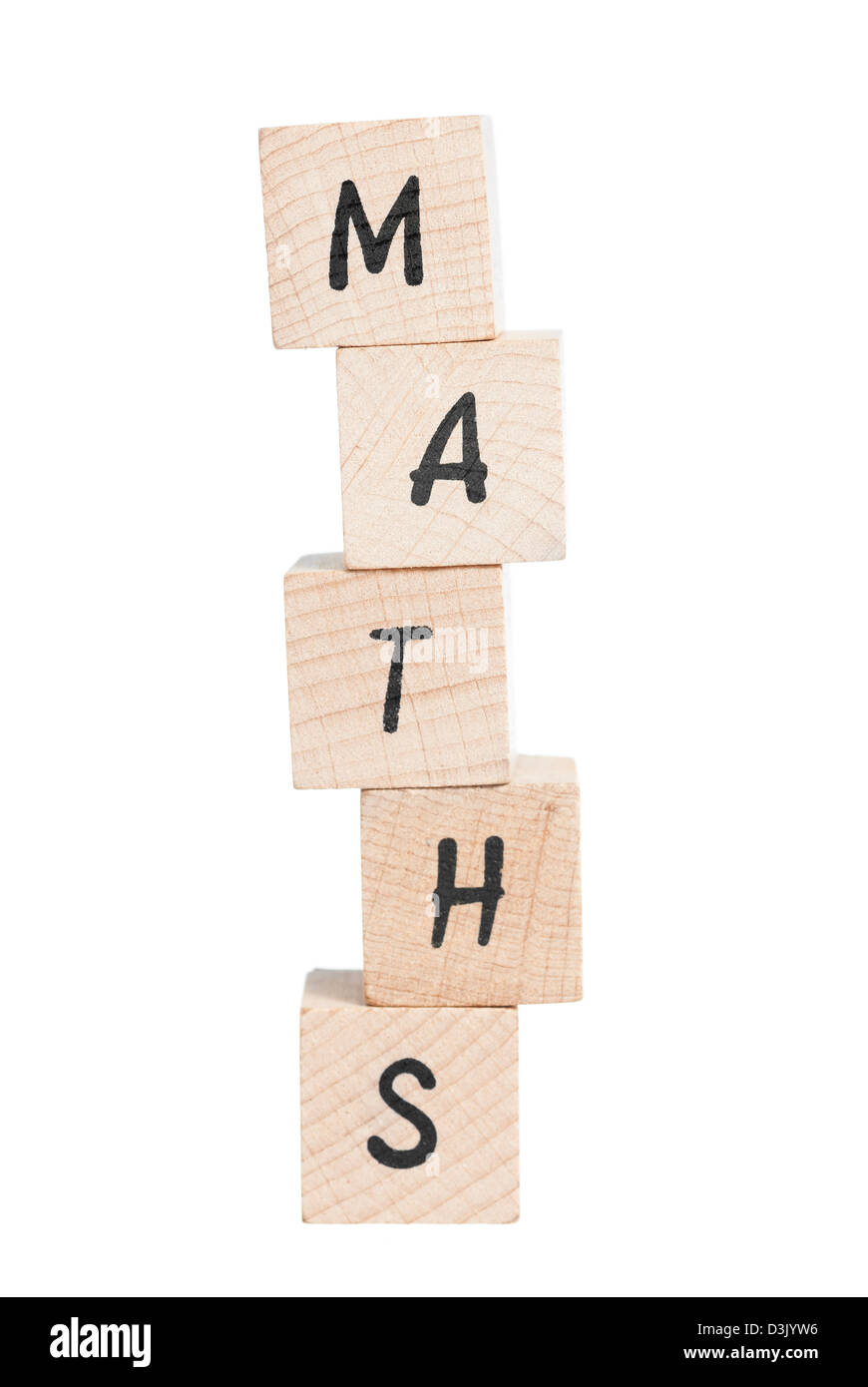 Maths tower written with wooden blocks. White background Stock Photo ...