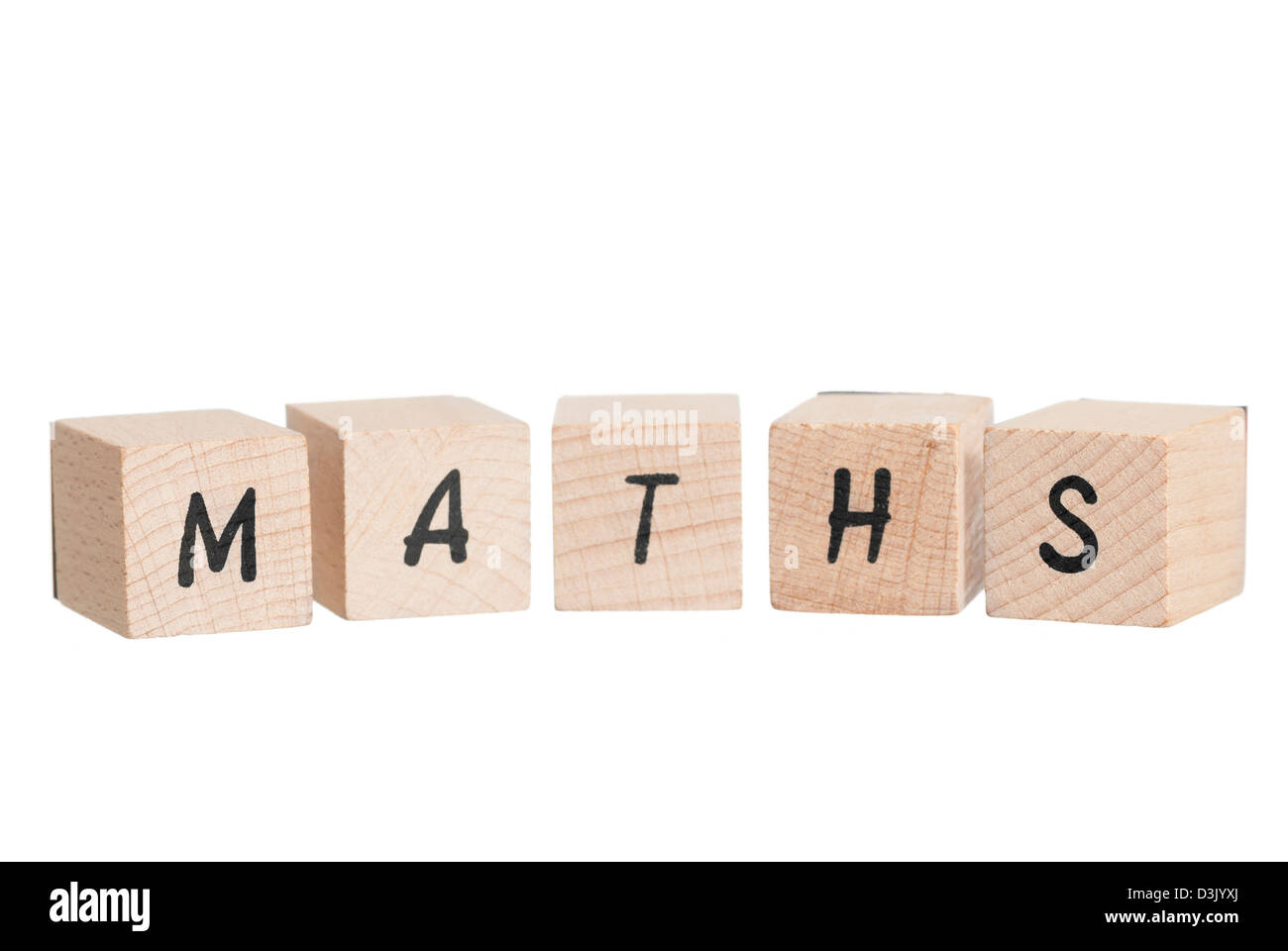 Maths written with wooden blocks. White background Stock Photo - Alamy