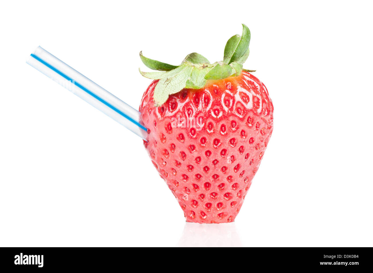 Strawberry with drinking straw over a white reflective background Stock ...