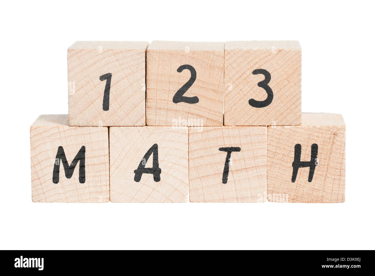 Word maths with a sum written using wooden blocks. White background ...