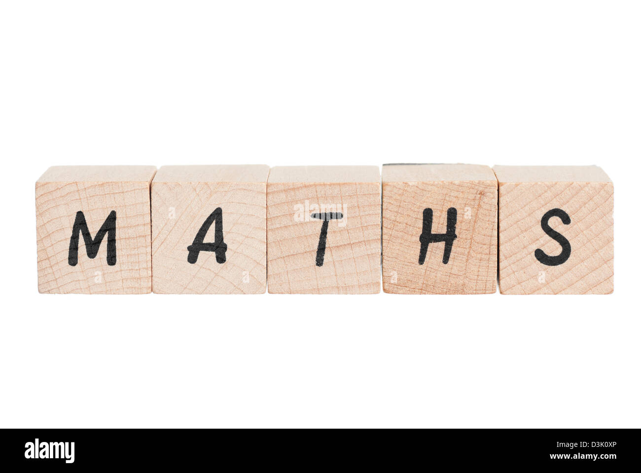 Maths written with wooden blocks. White background Stock Photo - Alamy