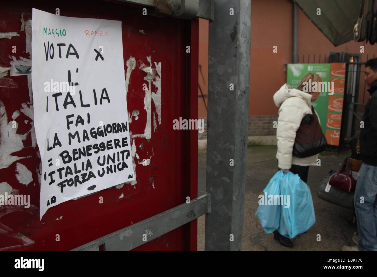20 Feb 2013 hand written spoof electoral poster on post box in rome ...