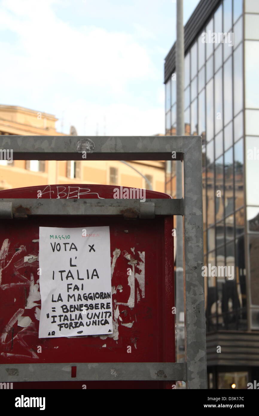 20 Feb 2013 hand written spoof electoral poster on post box in rome ...