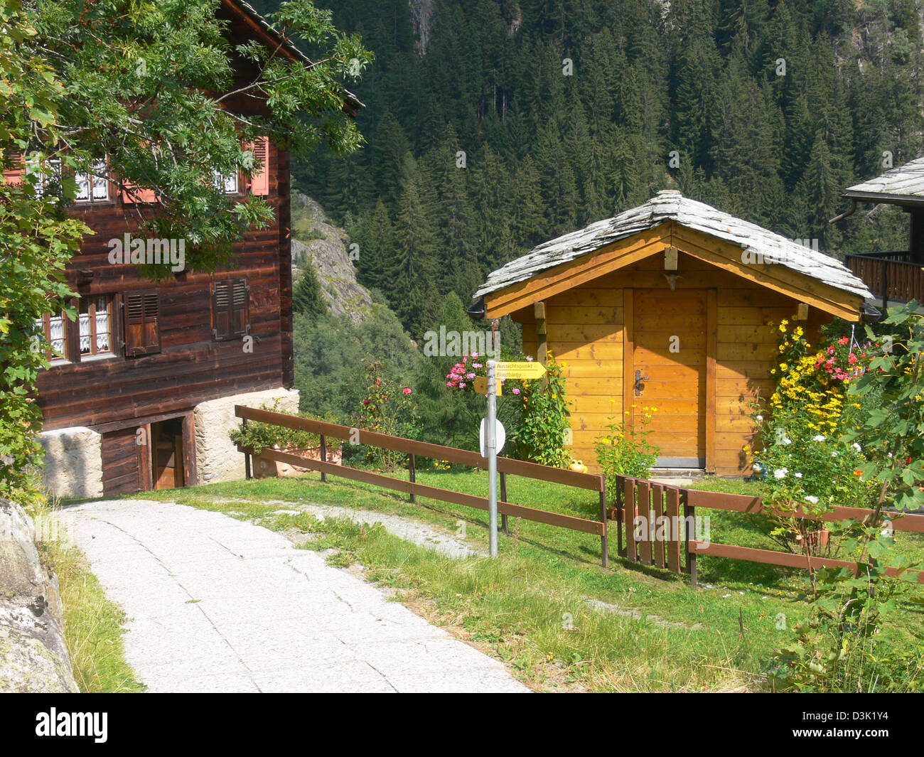 Swiss chalet village blatten hi-res stock photography and images - Alamy