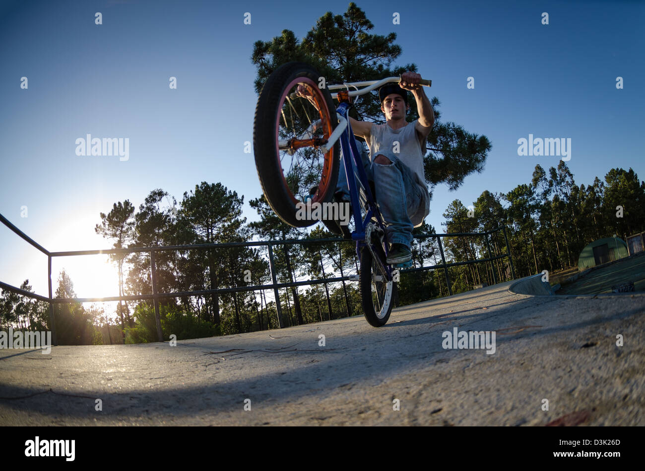 Bmx rider on a ramp over clear sky background Stock Photo - Alamy