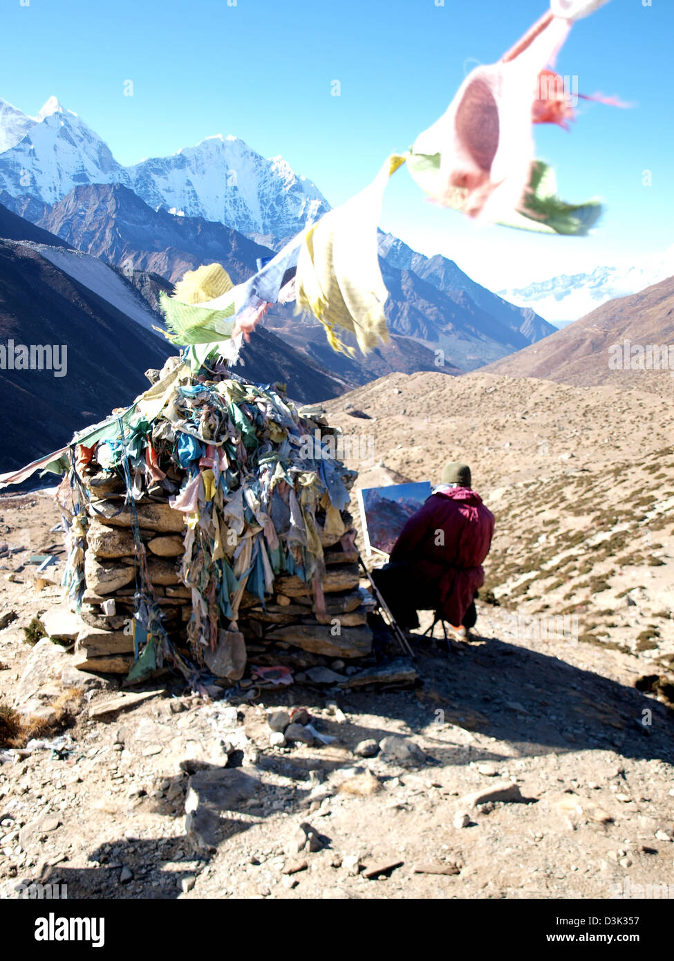 View of mountains, peaks, valleys and scenery during everest base camp ...