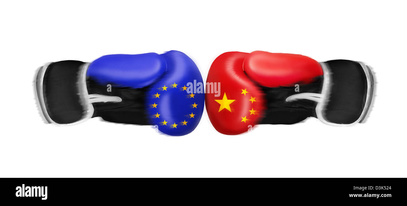 Boxing gloves on white background - EUROPE vs CHINA Stock Photo - Alamy