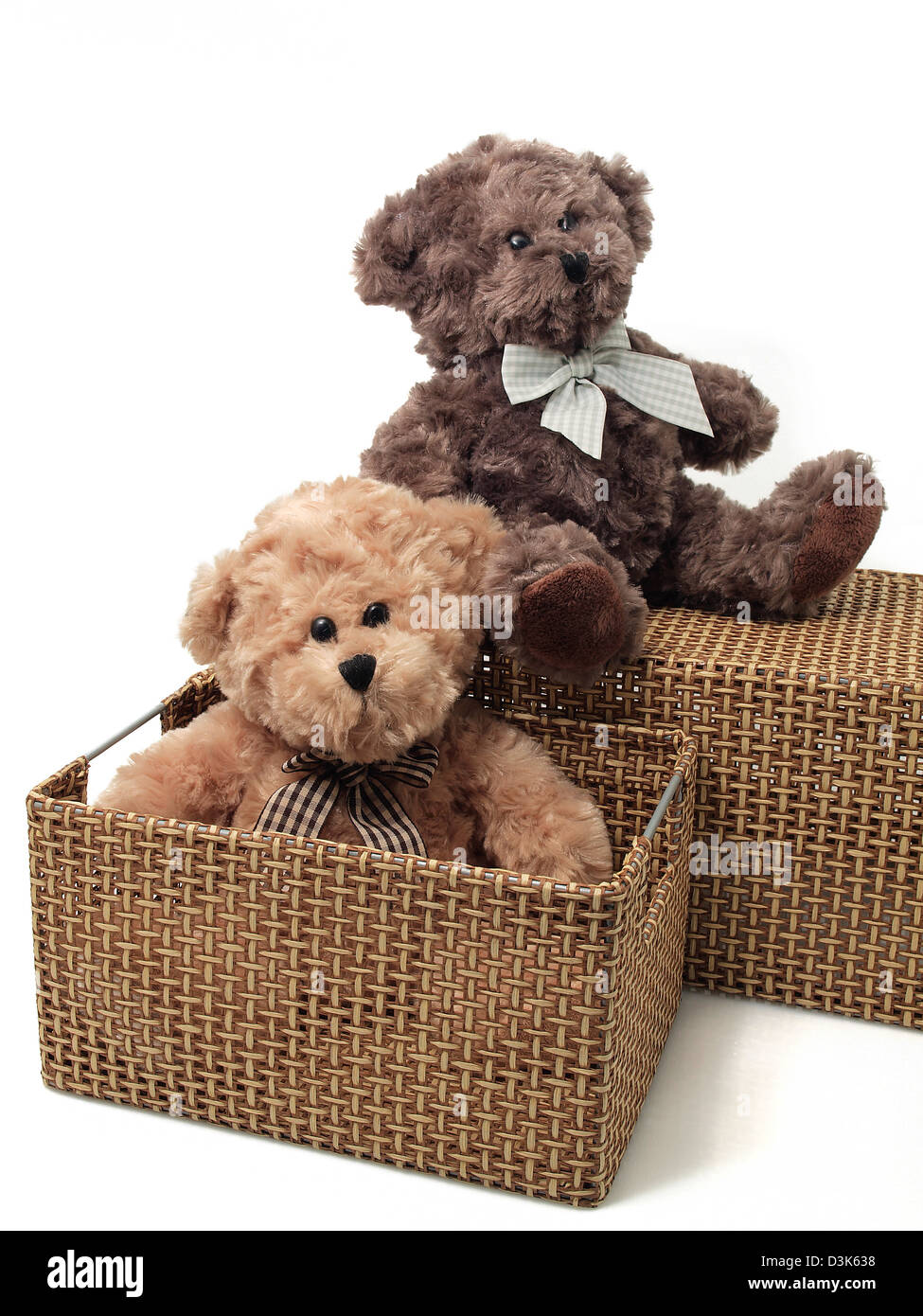 Soft Teddy Bear in the basket box Stock Photo - Alamy