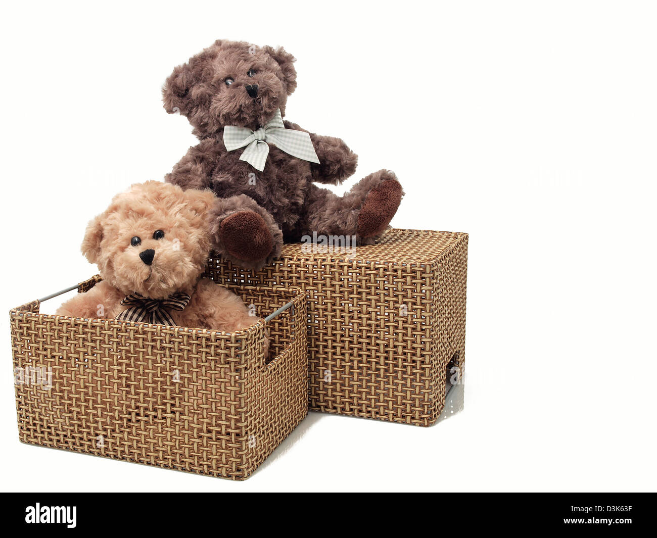Soft Teddy Bear in the basket box Stock Photo - Alamy