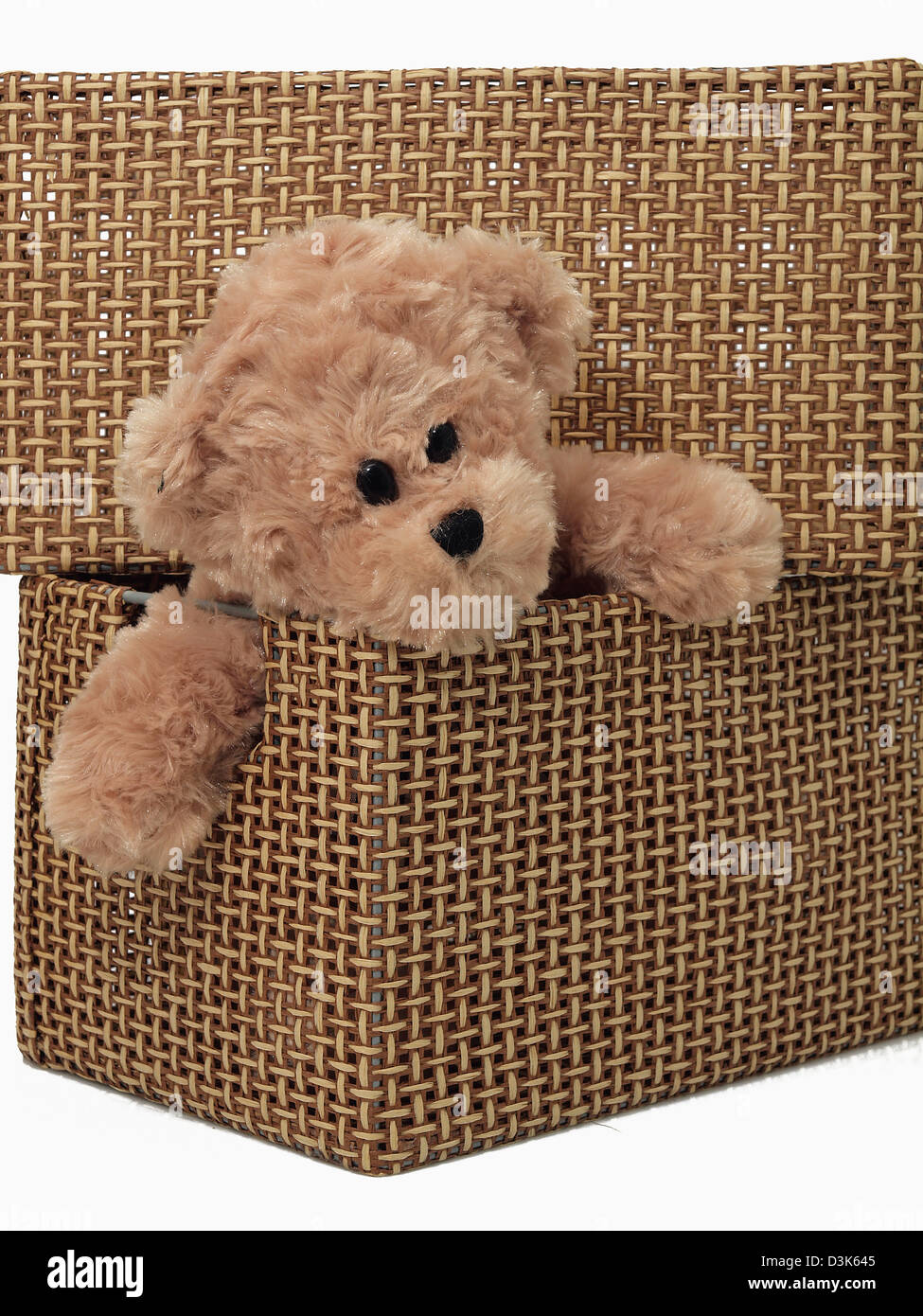 Soft Teddy Bear in the basket box Stock Photo - Alamy