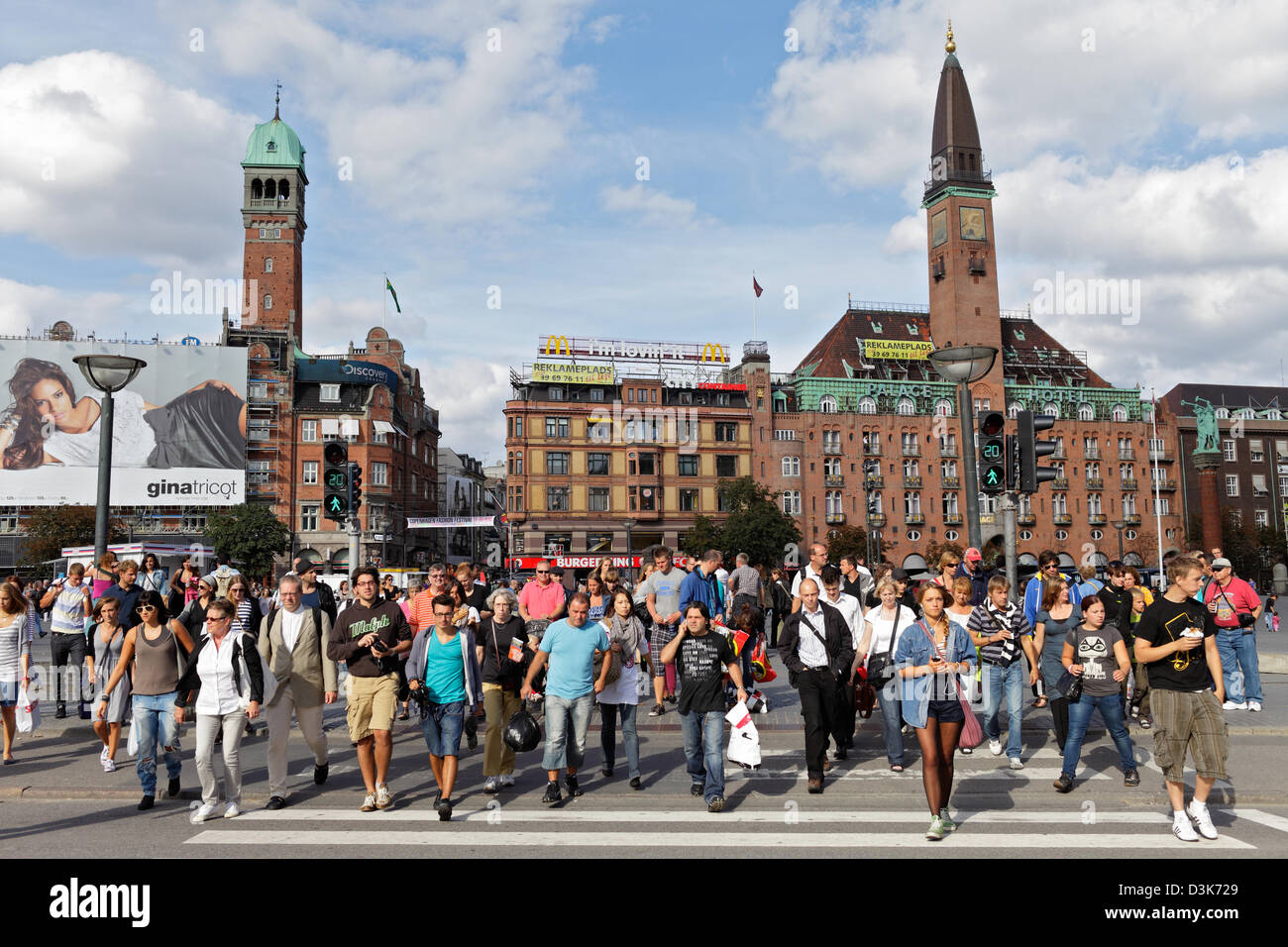 Copenhagen, Denmark, passersby on the main square cross a street Stock ...