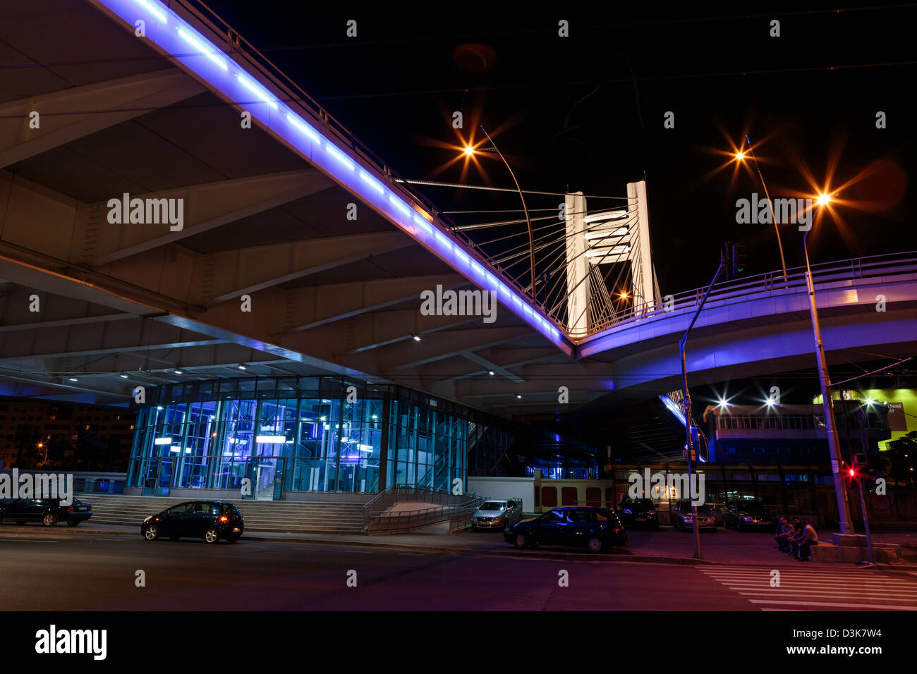 View of Basarab Overpass Bridge illuminated in the night, Bucharest ...