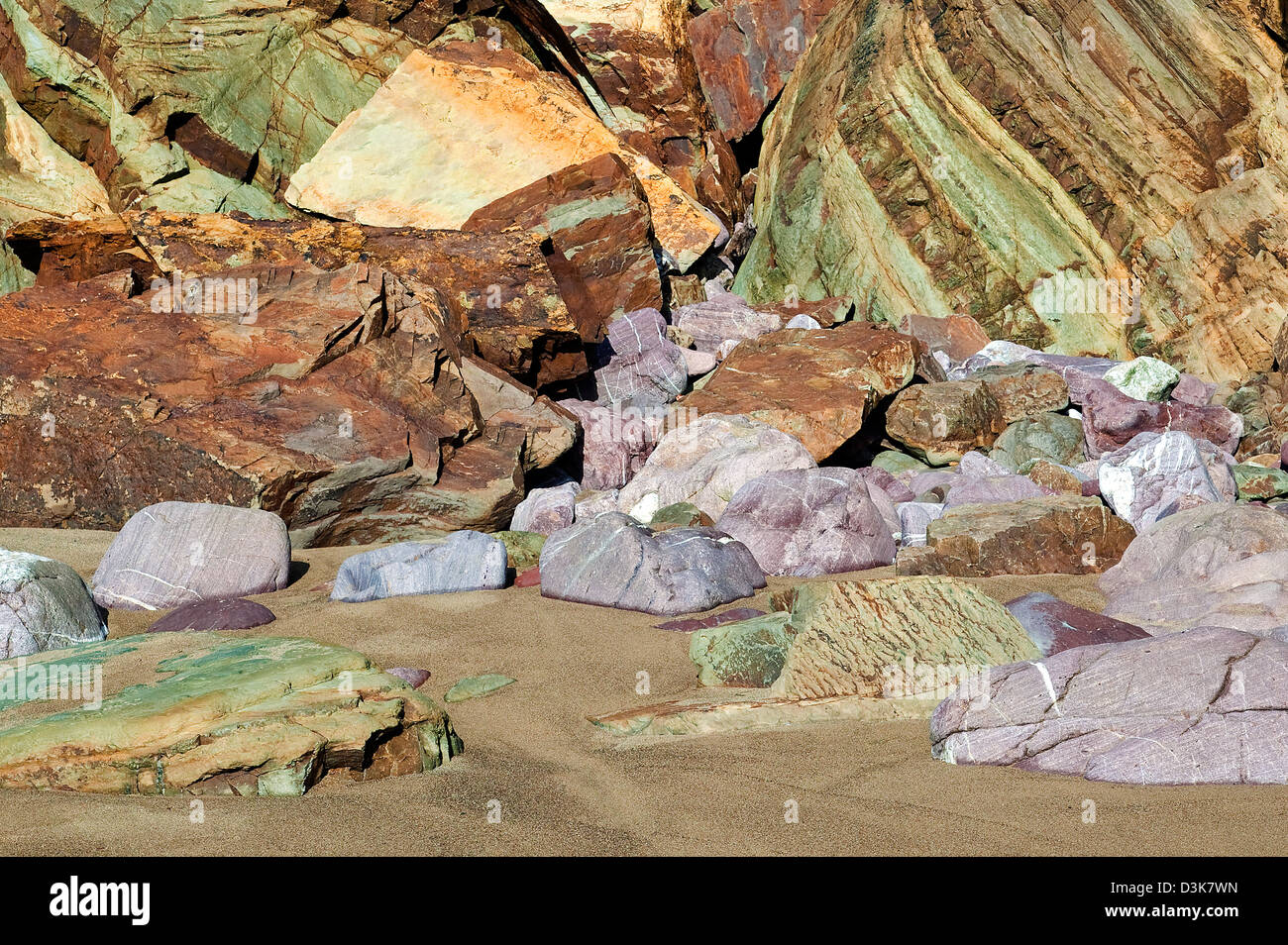 Rock and cliff faces with a varied geology at marloes sands beach ...