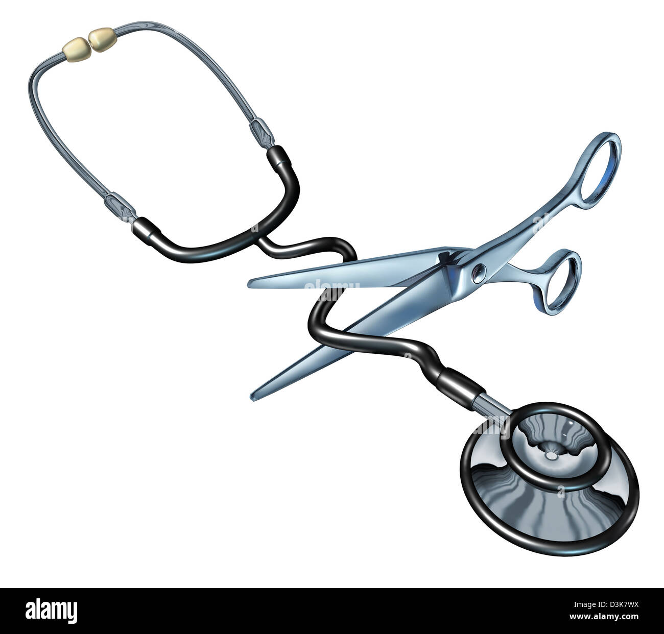 Health care insurance cuts with a three dimensional stethoscope being ...