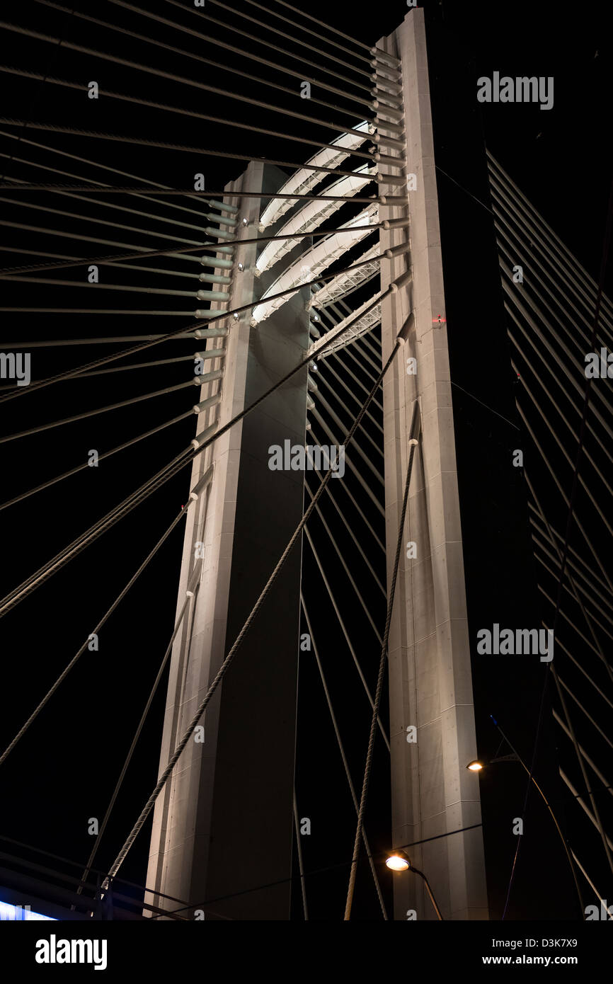 Detail of Basarab Overpass Bridge in the night, Bucharest, Romania, one ...