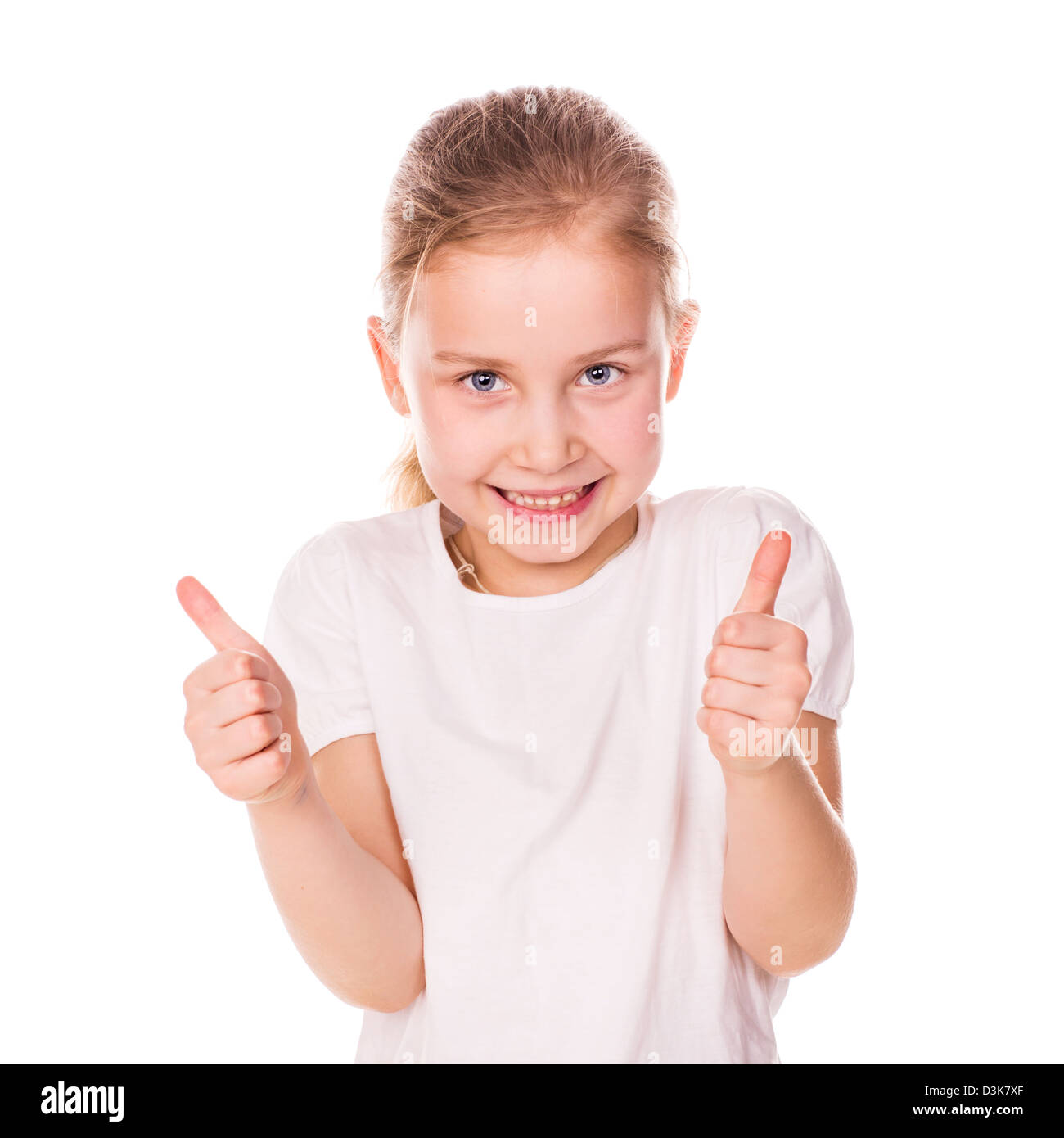 Beautiful and confident girl showing thumbs up isolated on white Stock Photo - Alamy