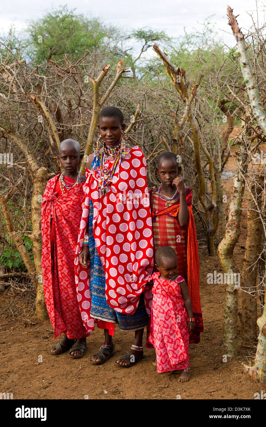 Maasai children at a manyatta, Selenkay Conservancy, Kenya Stock Photo ...
