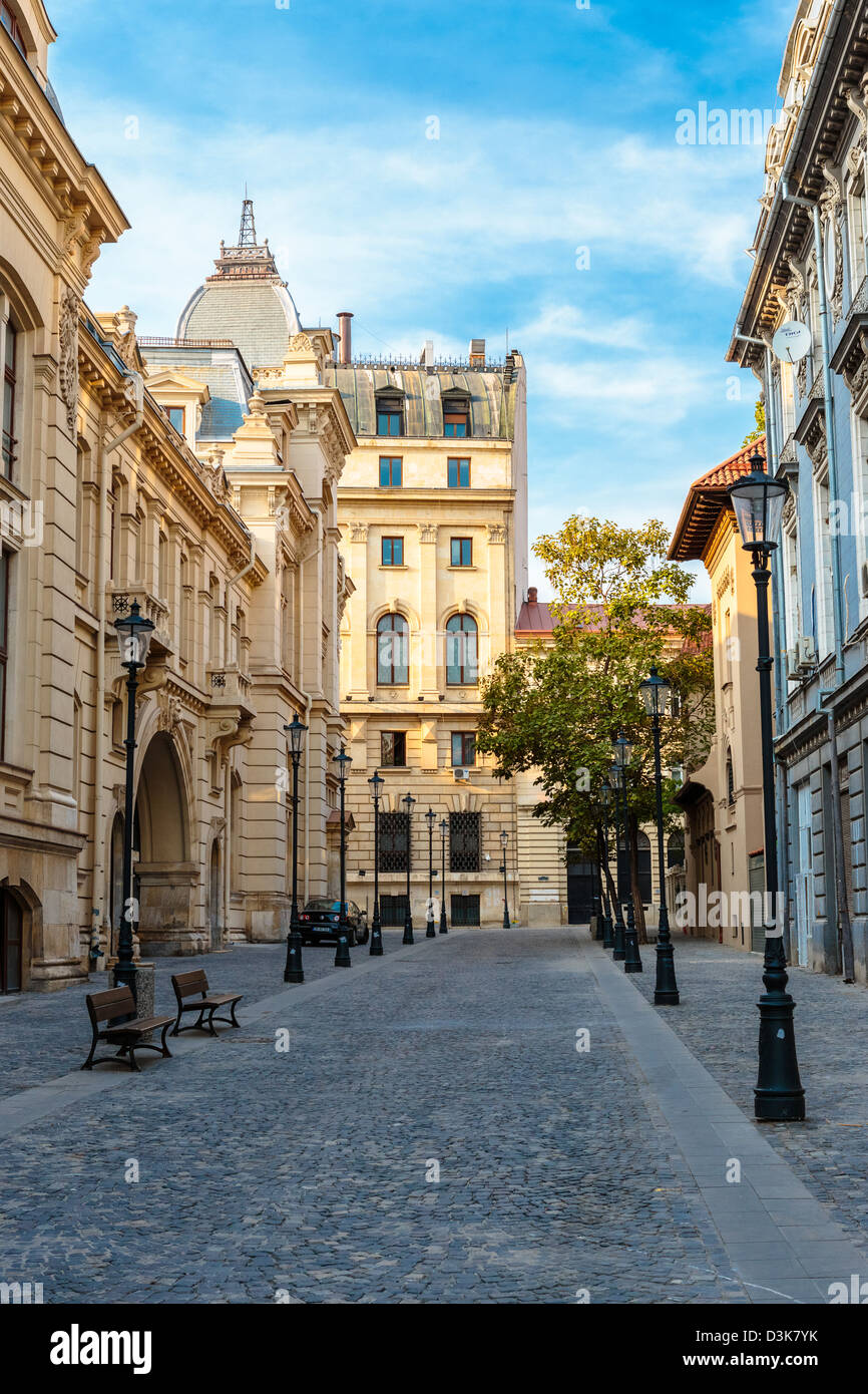 City view with historical buildings and cobblestone street in the old ...
