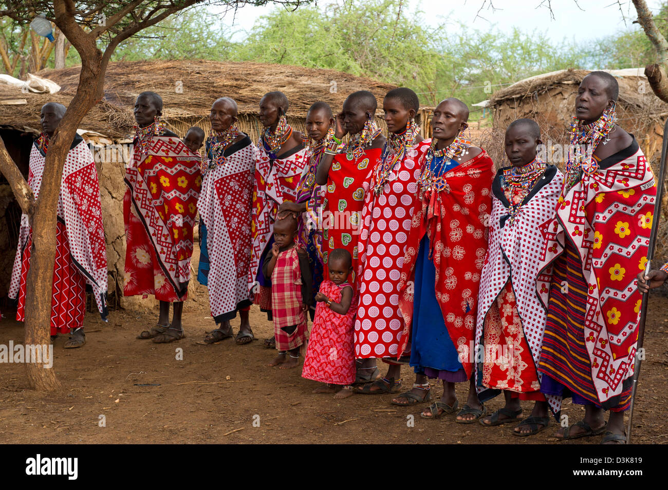 Maasai women and children in the manyatta, Selenkay Conservancy, Kenya ...
