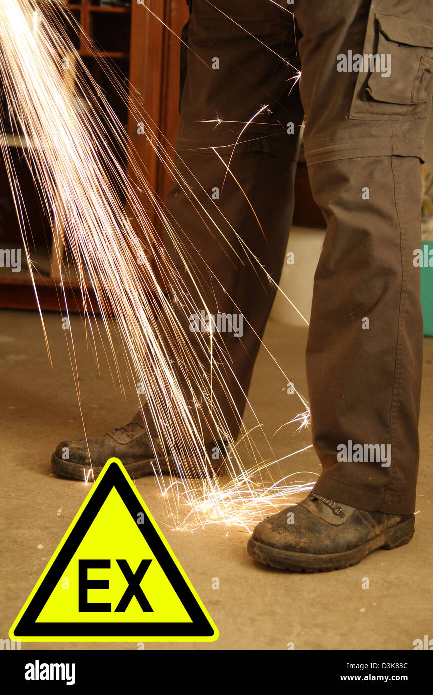 Feets sparks angle grinder sign hi-res stock photography and images - Alamy