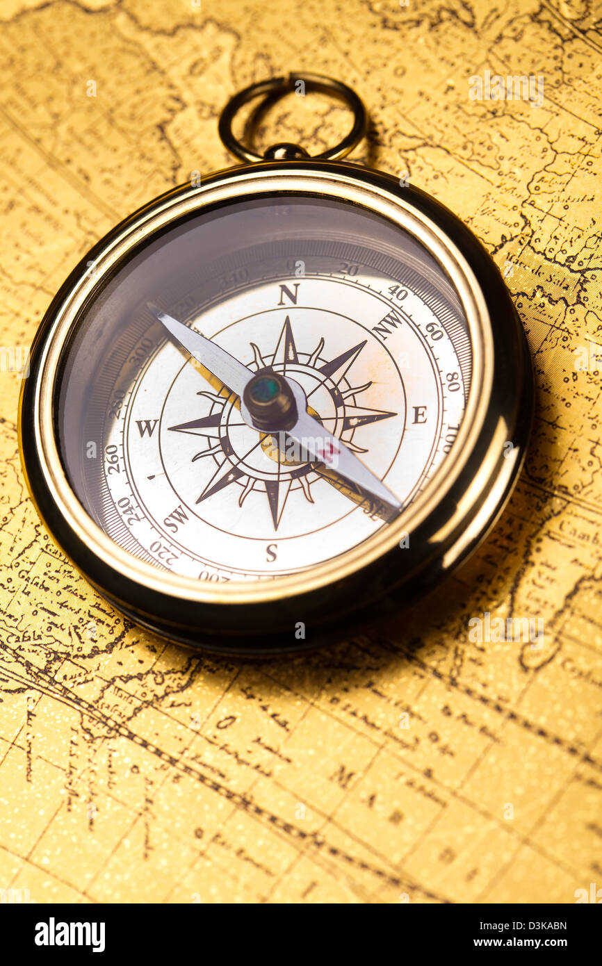 Close up view of the compass on old map Stock Photo - Alamy