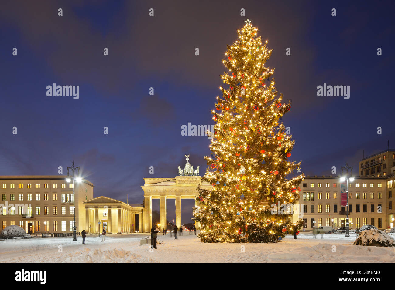 Berlin, Germany, the Christmas tree in front of the Brandenburg Gate in ...