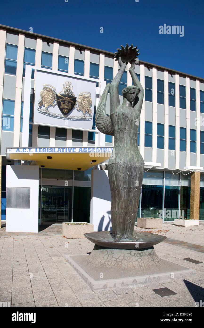 The statue of "Ethos" guards the entrance to the ACT Legislative ...