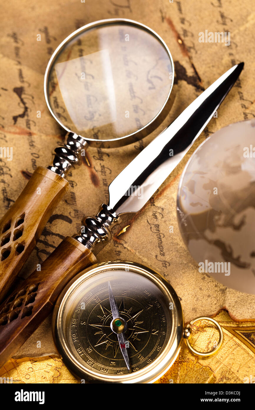 Vintage Navigation Equipment, compass Stock Photo - Alamy