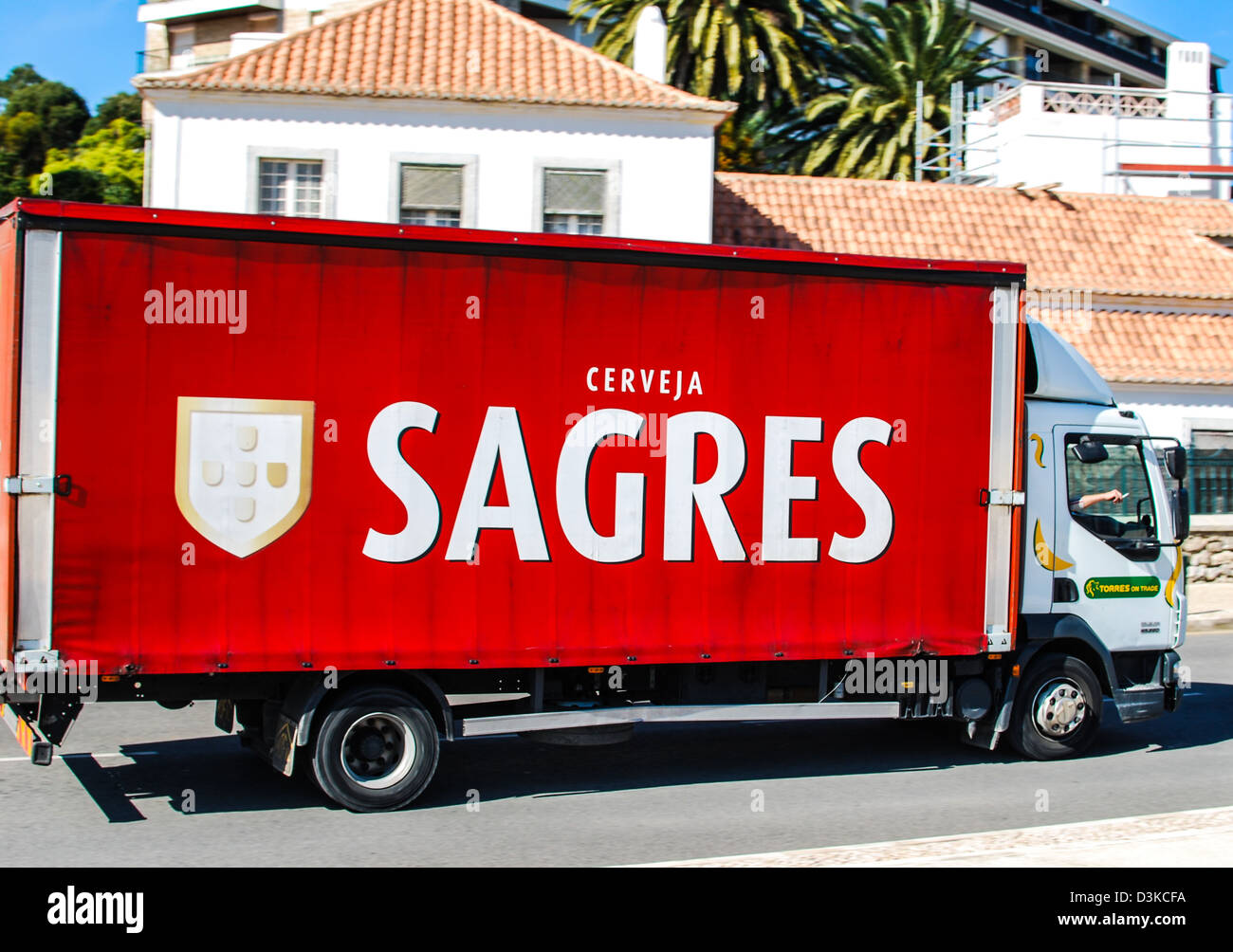 Sagres beer transport lorry Stock Photo - Alamy