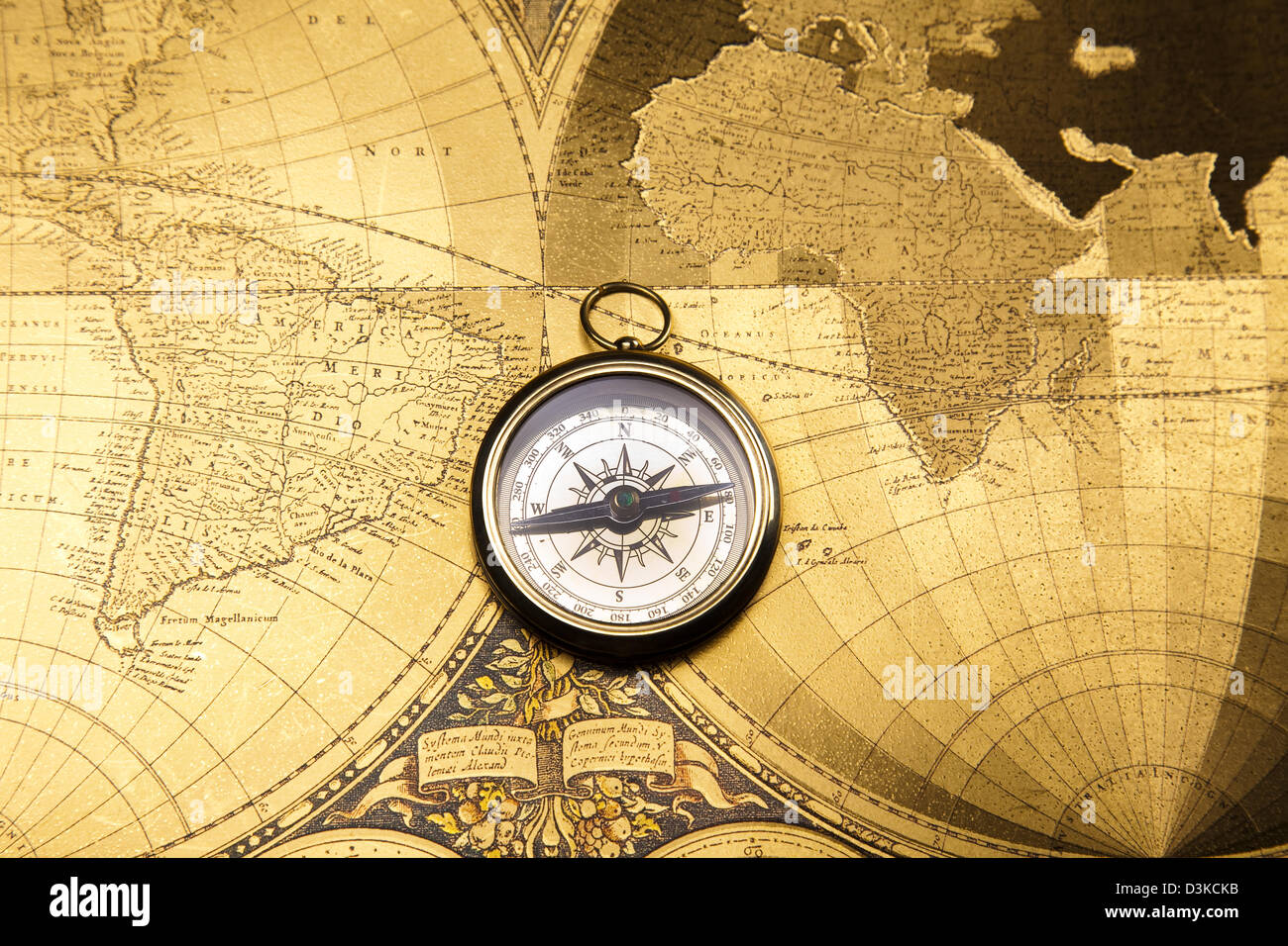 Close up view of the compass on old map Stock Photo - Alamy