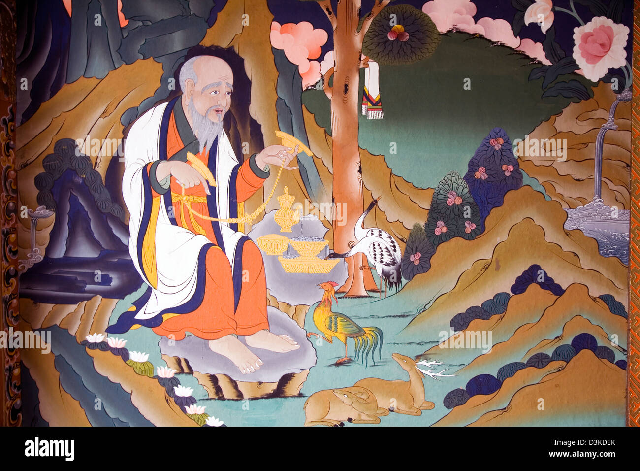 Buddhist wall painting at the newly built chorten of Khuruthang ...