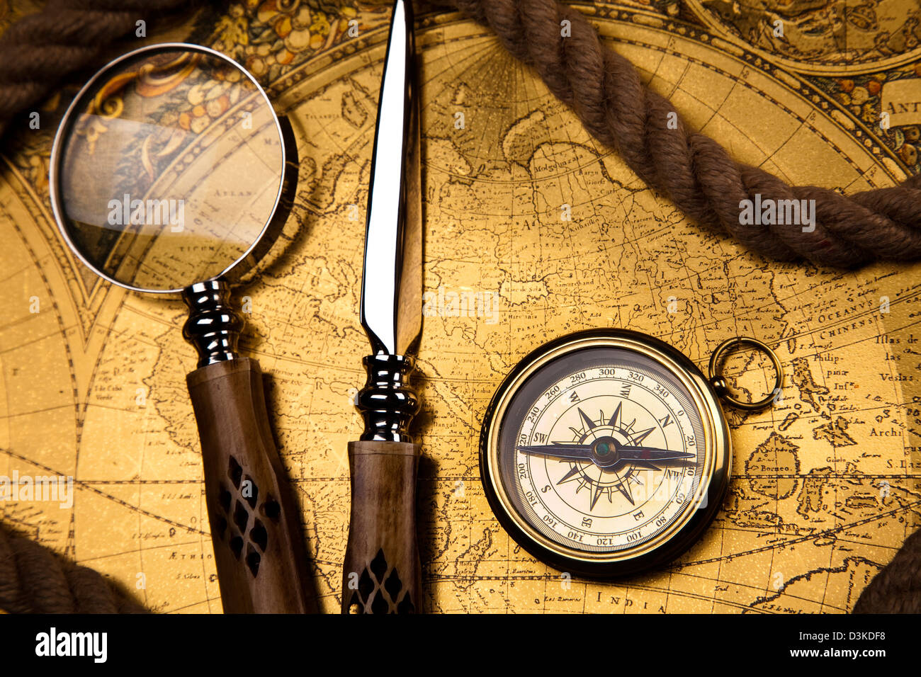 Vintage Navigation Equipment, compass Stock Photo - Alamy