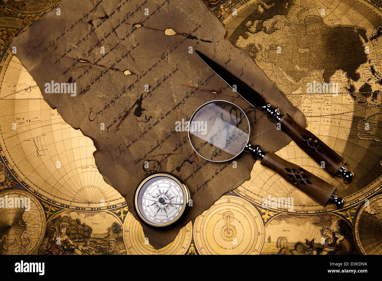 Magnifying glass and Compass Stock Photo - Alamy