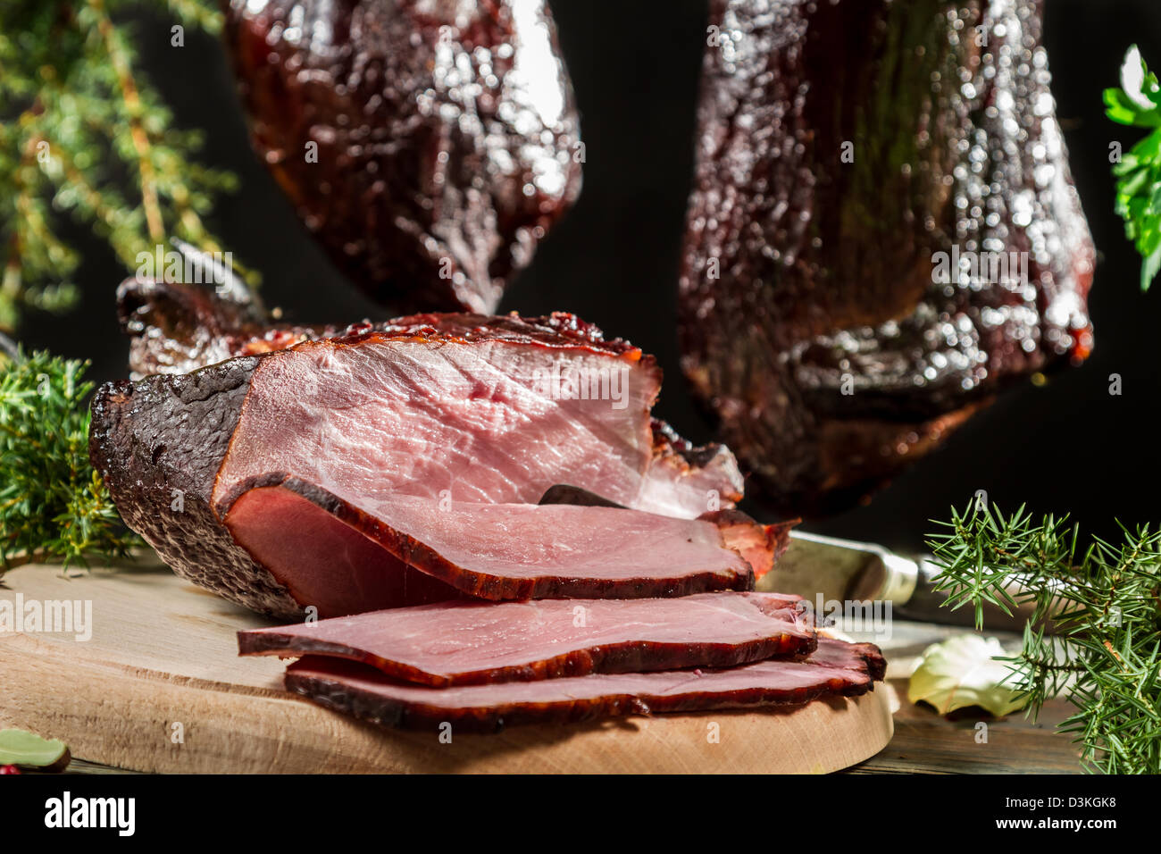 Closeup of freshly smoked ham Stock Photo - Alamy