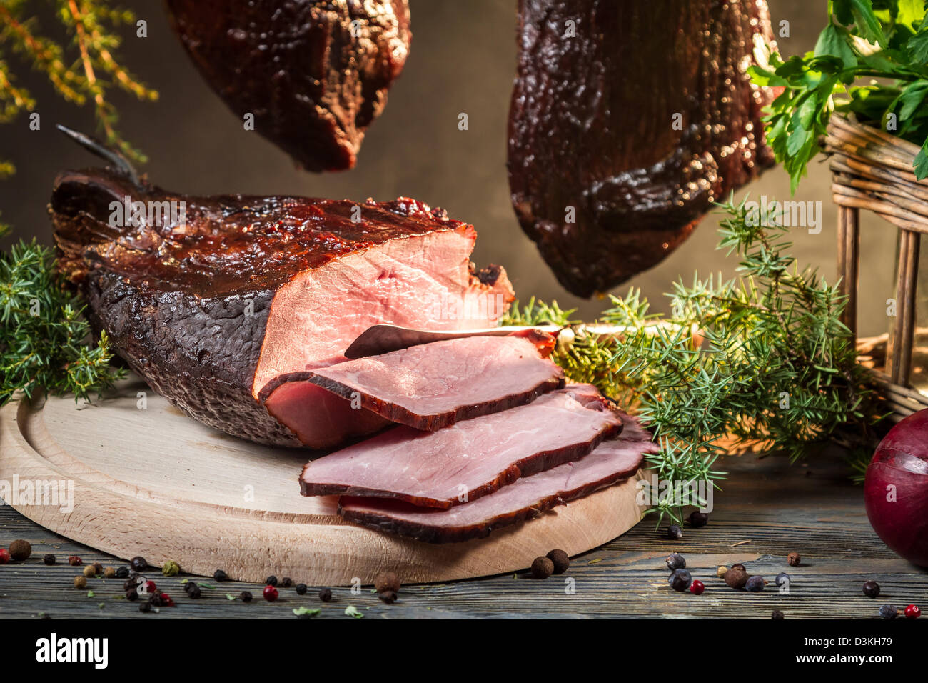 Piece of freshly smoked ham Stock Photo - Alamy