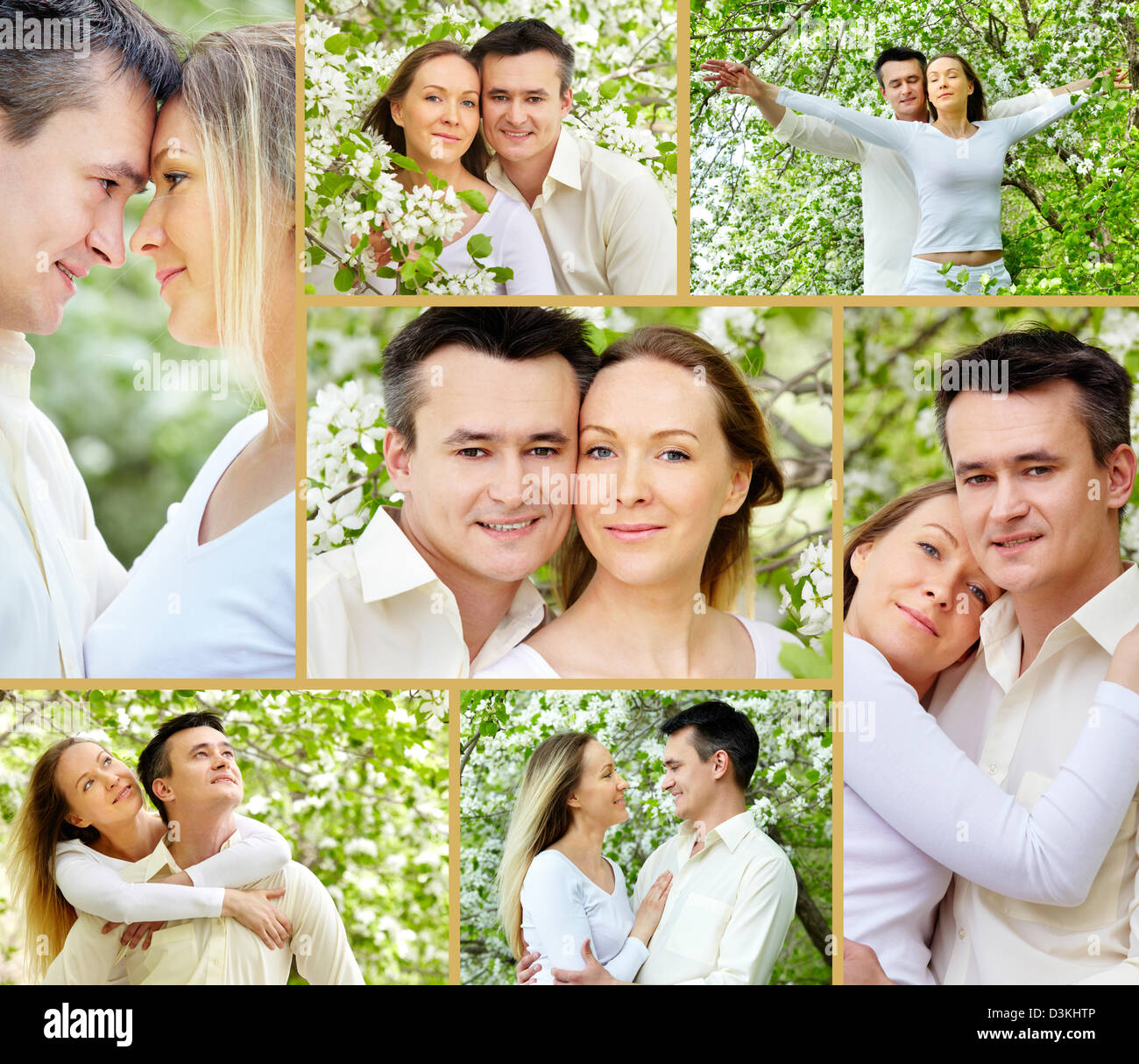 Collage of young couple among apple trees Stock Photo - Alamy