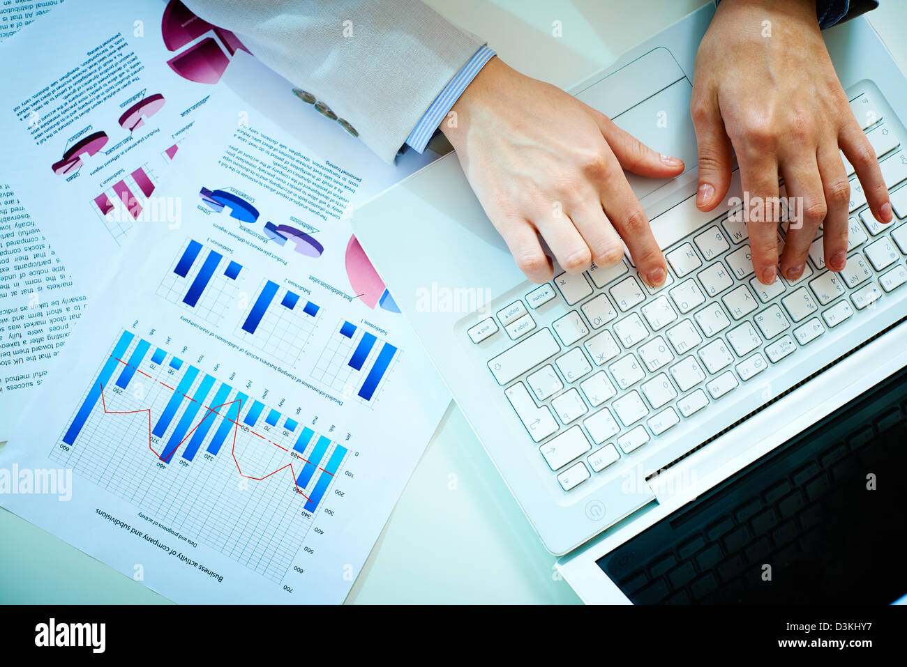Close-up of female hands pushing laptop buttons Stock Photo - Alamy