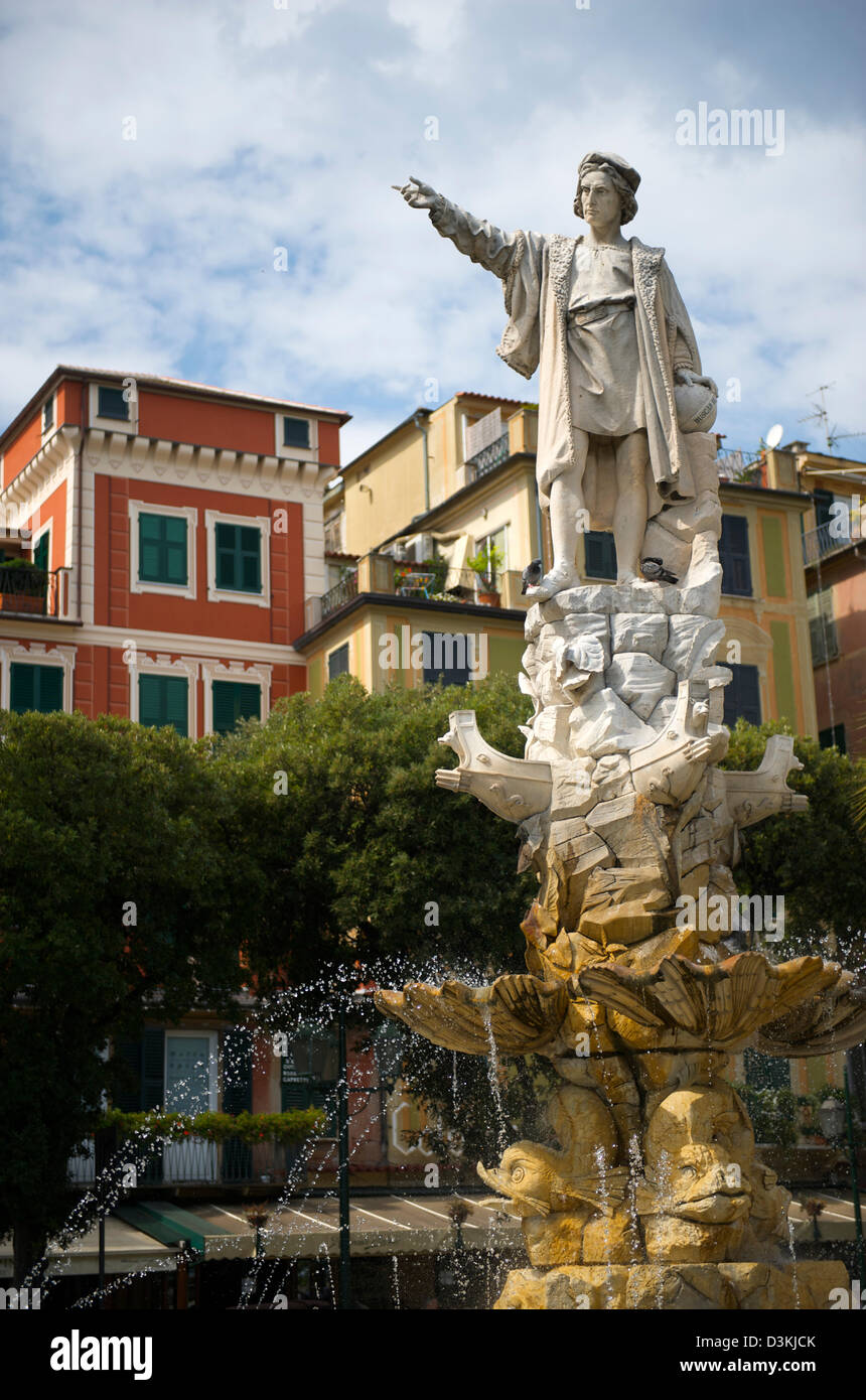 The statue of Christopher Columbus in Santa Margharita Italy Stock ...