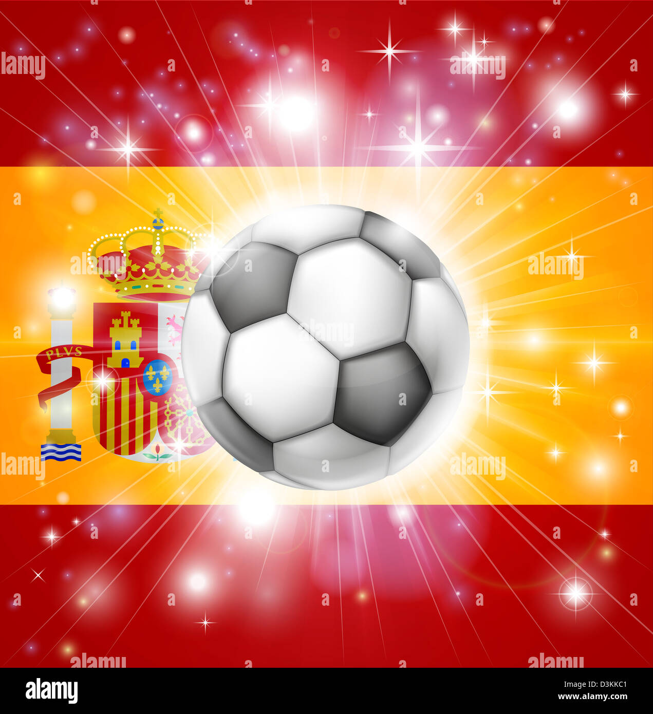 Flag of Spain soccer background with pyrotechnic or light burst and ...
