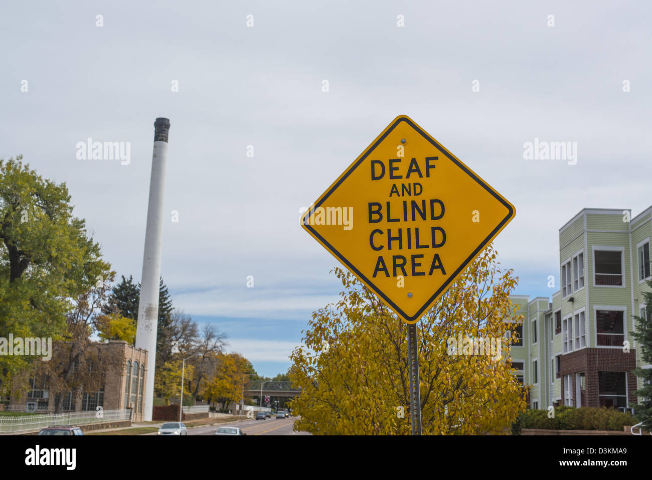 Traffic sign warning for a deaf and blind child area ahead Stock Photo ...