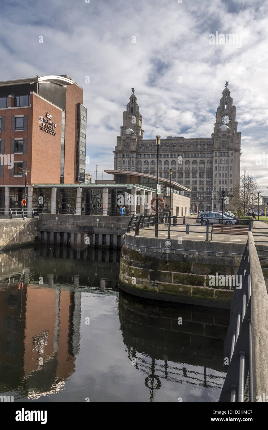 The Crowne Plaza hotel at Princes dock in Liverpool with the Royal ...