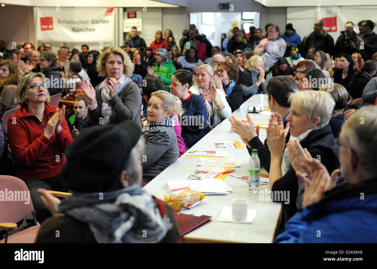 Members of the Service Sector Union Verdi attend a meeting at DGB-Haus ...