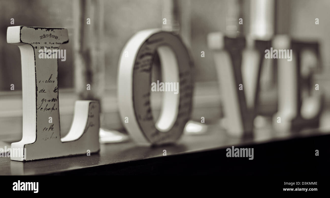 Love letters wooden decoration Stock Photo - Alamy