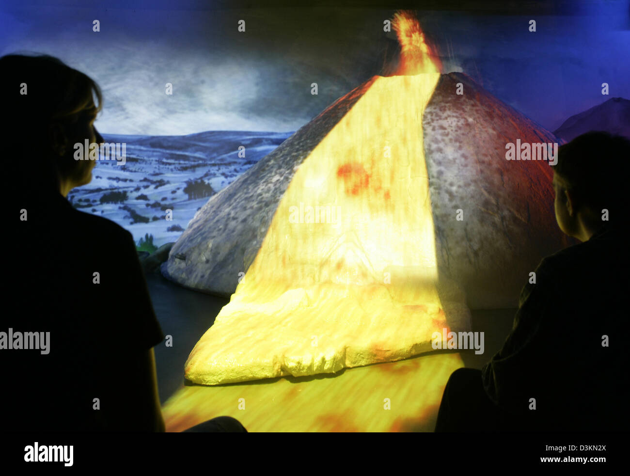 (dpa) - A volcano modell simulating the eruption of the Eifel volcanoes ...