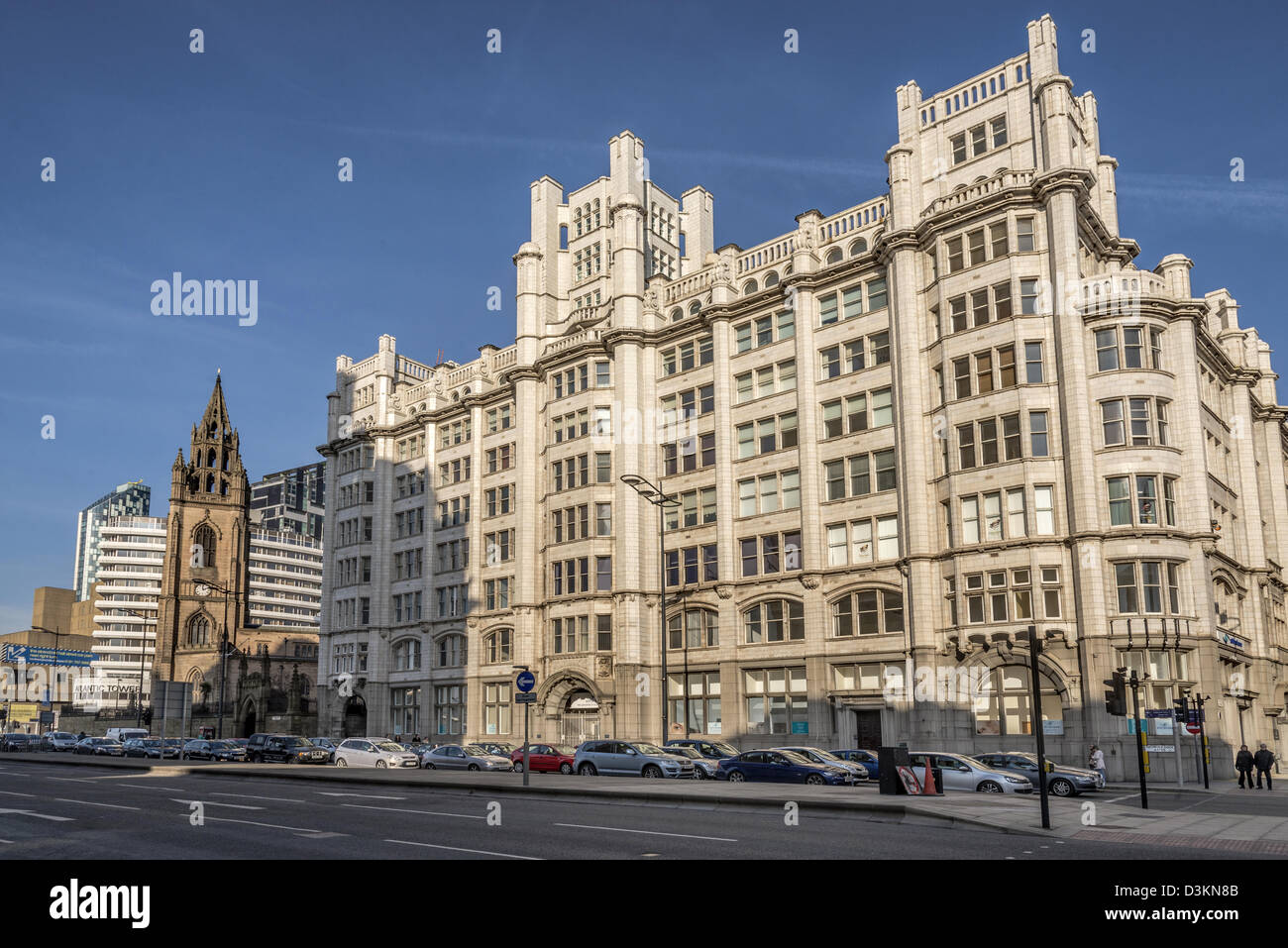 The Tower buiiding on the Strand in Liverpool with St. Nicholas' parish ...
