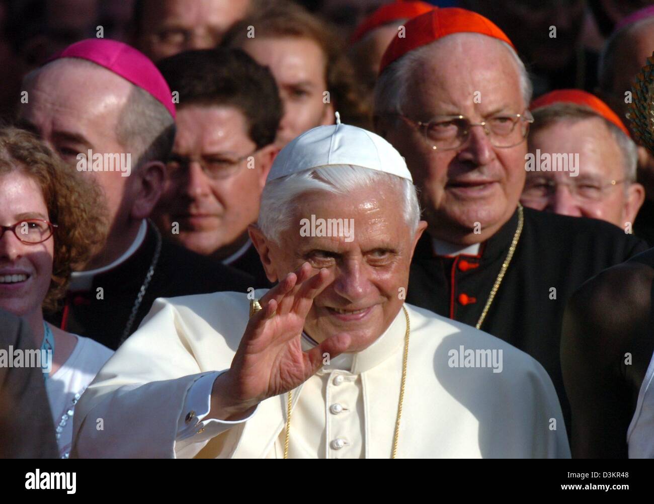 Pope Benedict XVI welcomes visitors of the World Youth Day after a boat ...