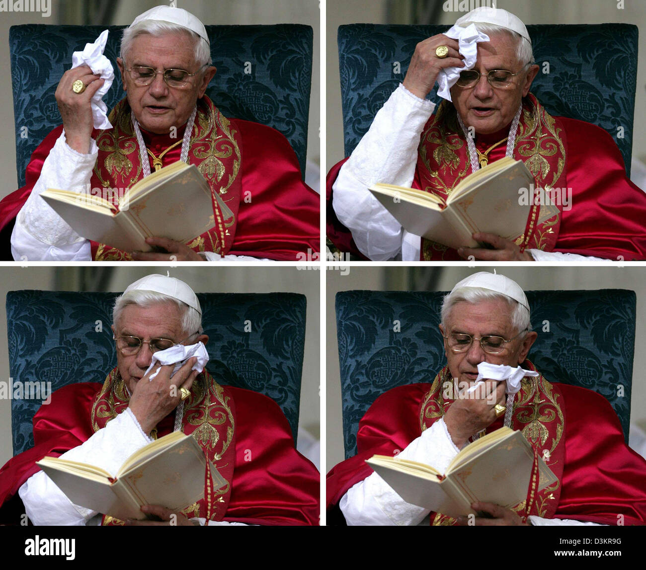 (dpa) - The composite picture shows Pope Benedict XVI wiping his face ...