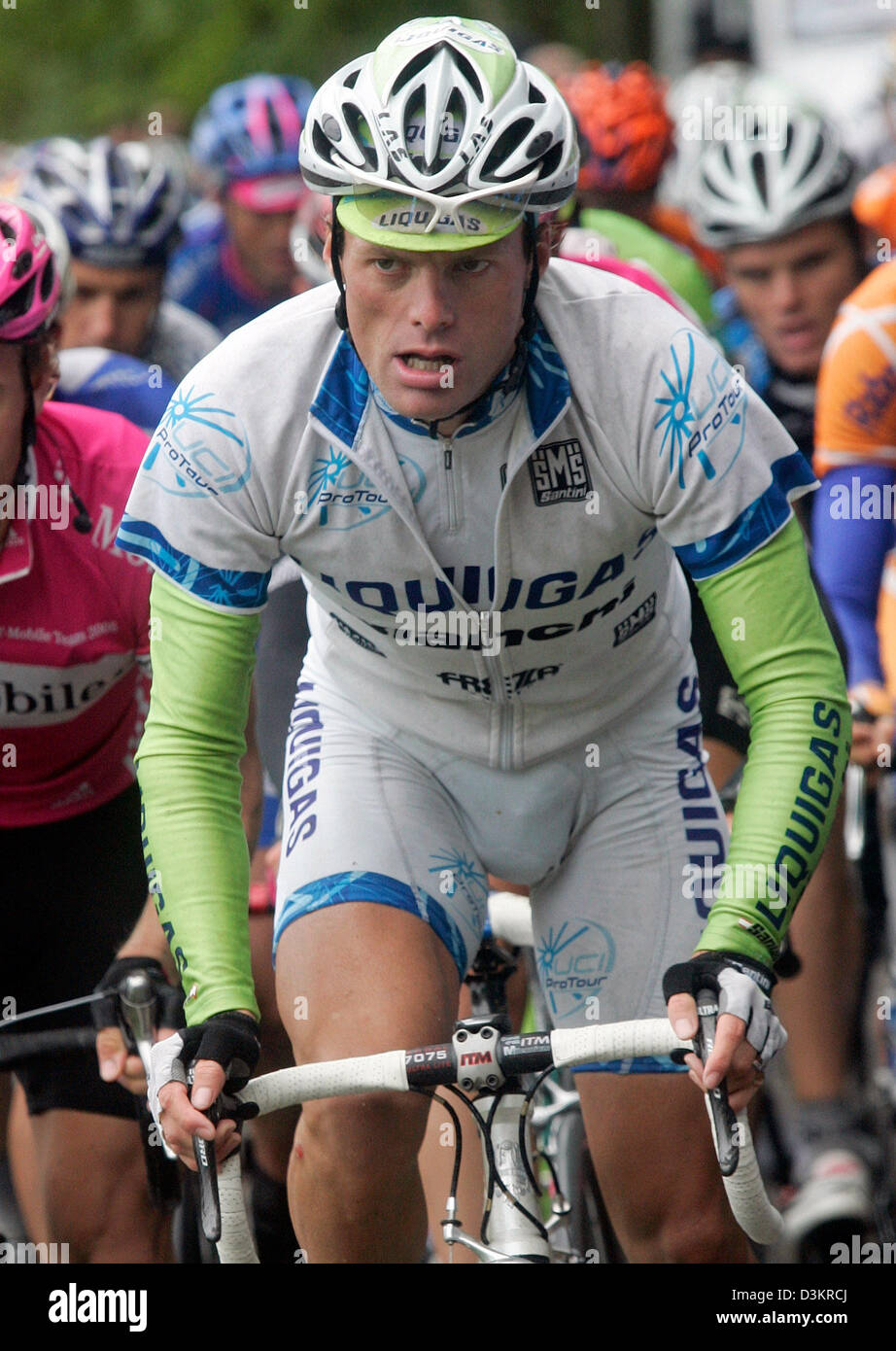 (dpa) - Italian pro cyclist Danilo di Luca in the White Jersey of the ProTour leader races ...