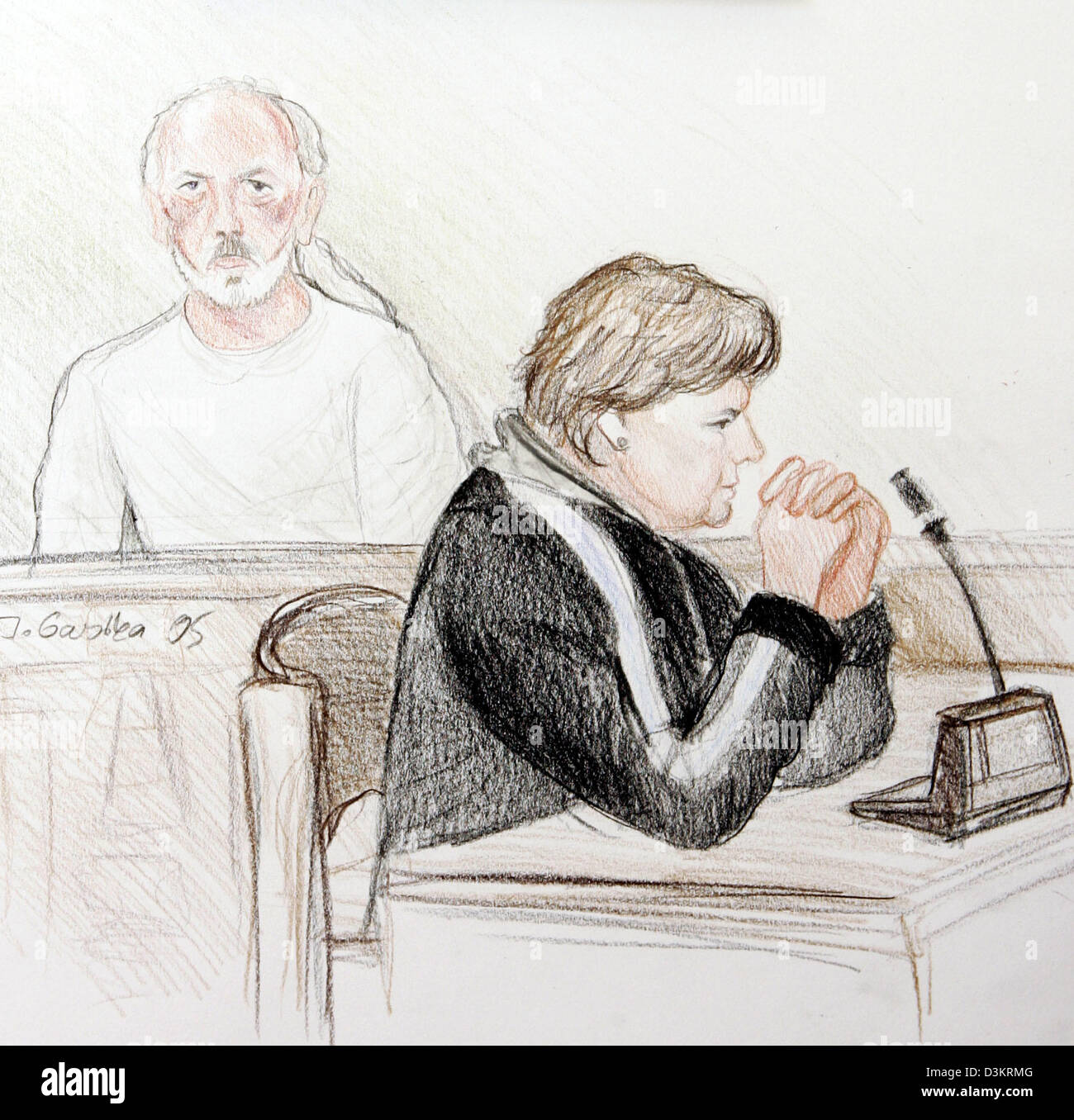 (dpa) - A court drawing depicts the parents of 7-year old Jessica ...